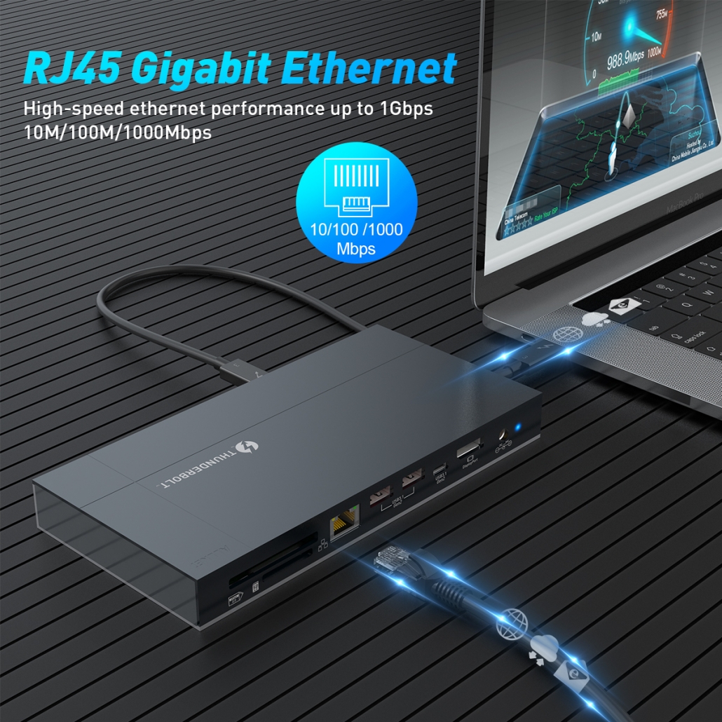 Thunderbolt 3 40Gbps 10 port usb c type hub - rocketeck